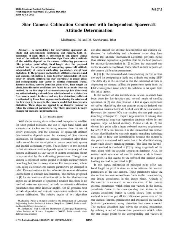 (PDF) Star camera calibration combined with independent spacecraft ...