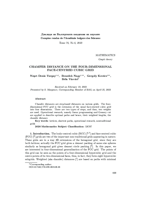 (PDF) Chamfer Distance on the Four-dimensional Face-centred Cubic Grid