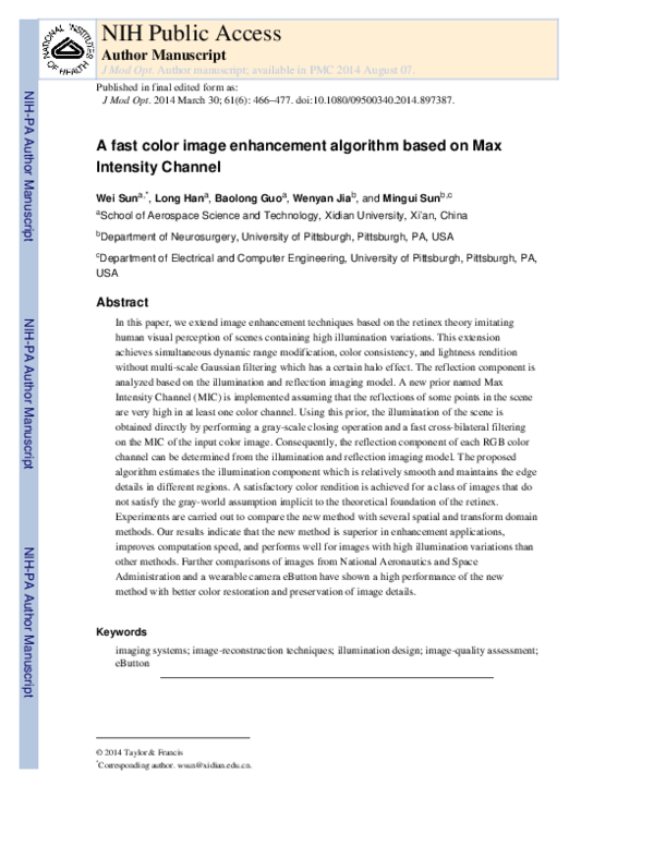 (PDF) A fast color image enhancement algorithm based on Max Intensity ...