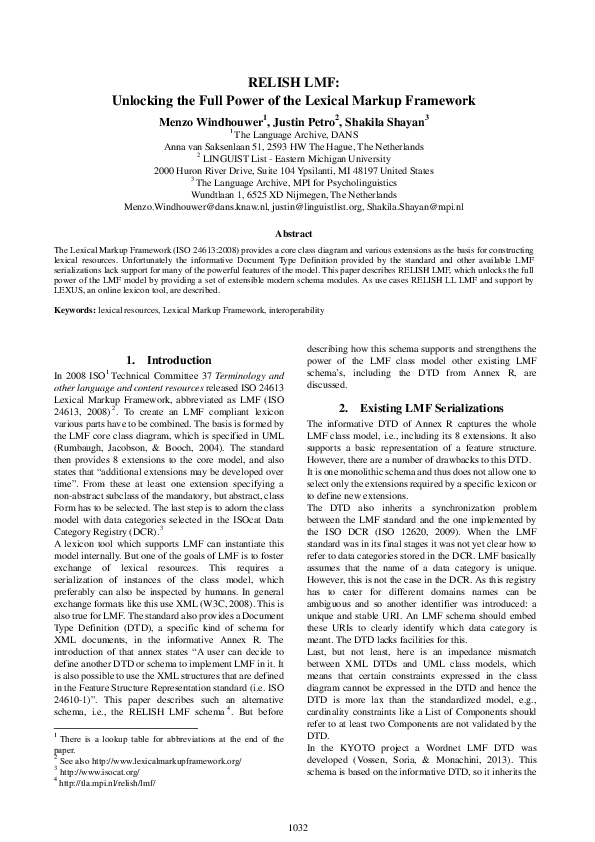 (PDF) RELISH LMF: Unlocking the Full Power of the Lexical Markup Framework