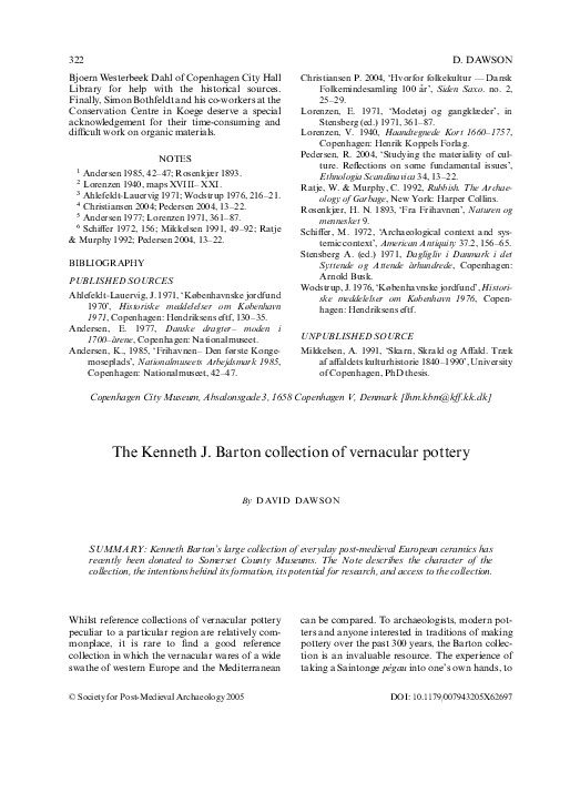 (PDF) The Kenneth J. Barton collection of vernacular pottery