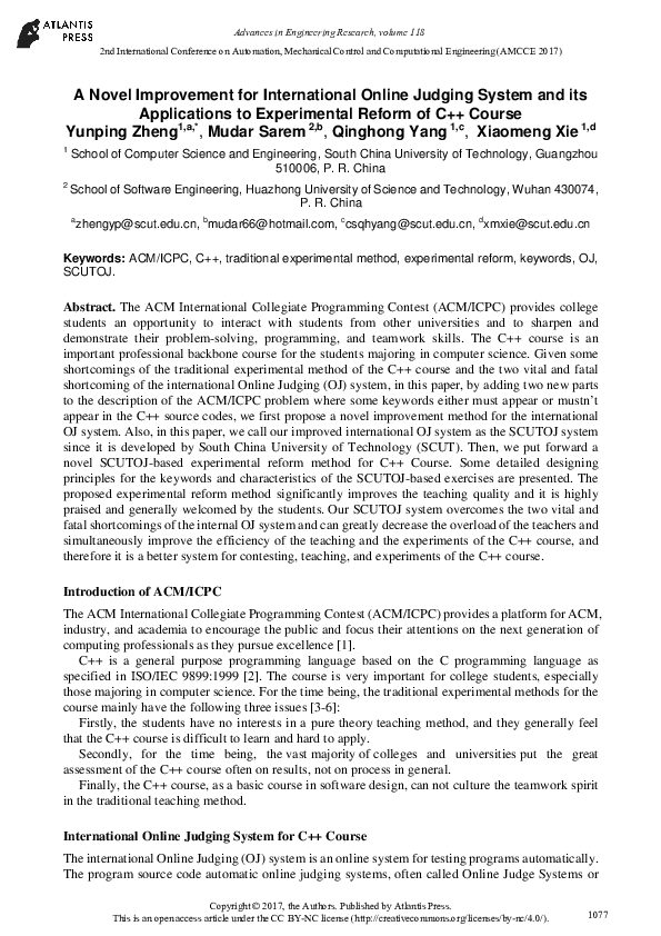 (PDF) A Novel Improvement for International Online Judging System and its Applications to ...