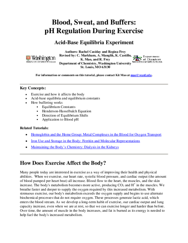 (PDF) Blood, Sweat, and Buffers: pH Regulation During Exercise AcidBase ...