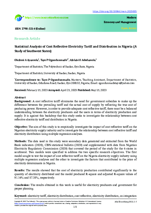 (PDF) Statistical Analysis of Cost Reflective Electricity Tariff and ...
