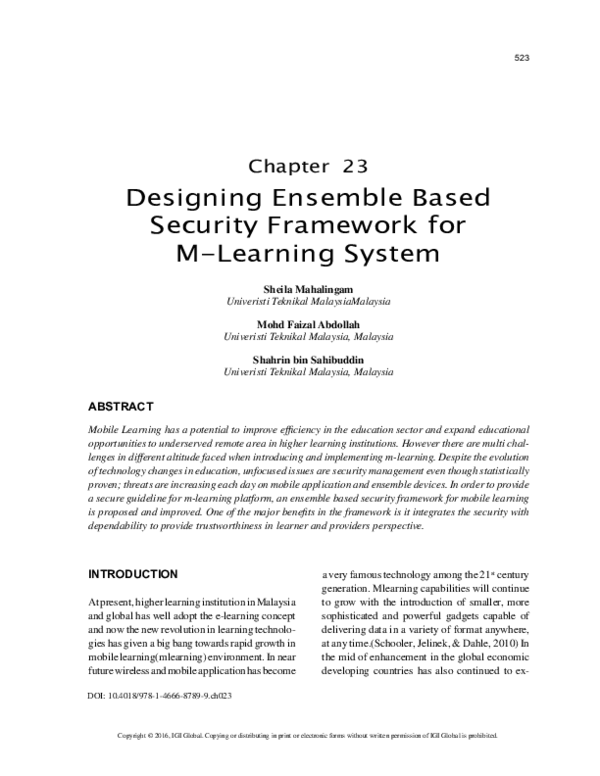 (PDF) Designing Ensemble Based Security Framework for M-Learning System