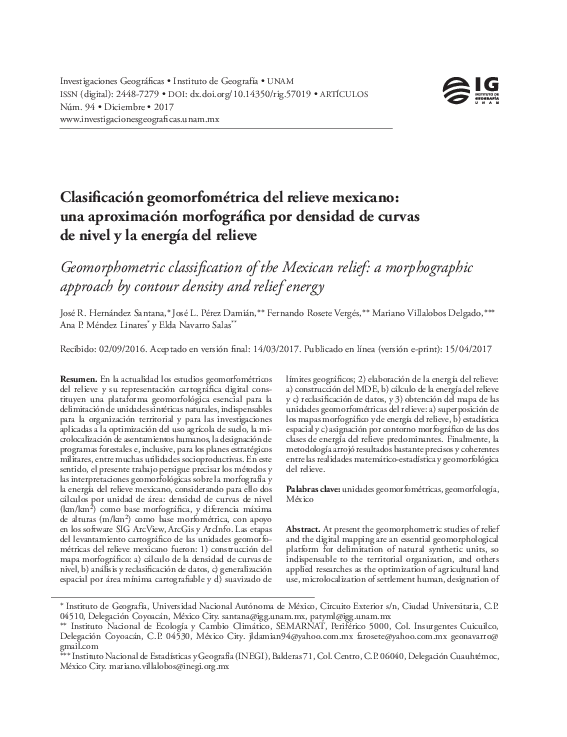 (PDF) Clasificación geomorfométrica del relieve mexicano: una aproximación morfográfica por ...