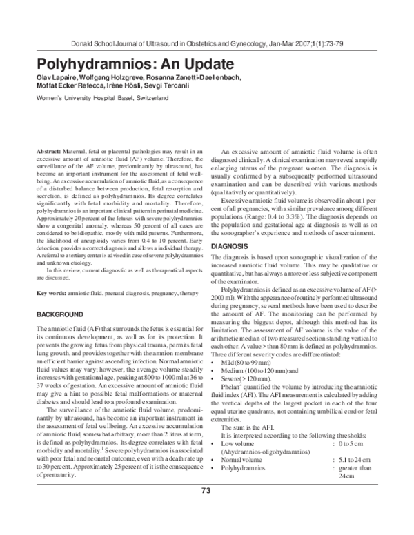 (PDF) Polyhydramnios: An Update