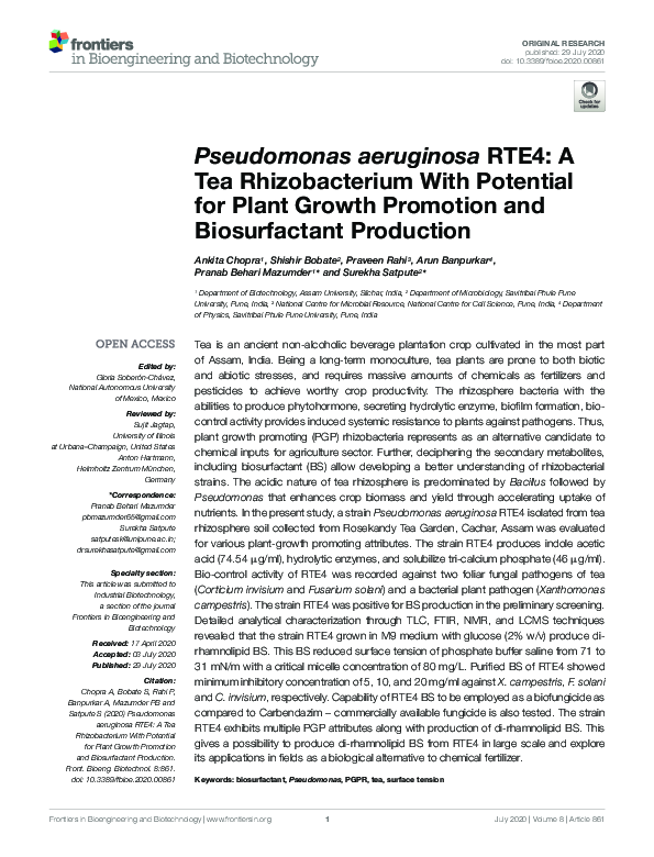 (PDF) Pseudomonas aeruginosa RTE4: A Tea Rhizobacterium With Potential ...