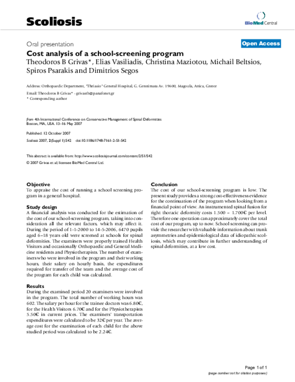 (PDF) Cost analysis of a school-screening program
