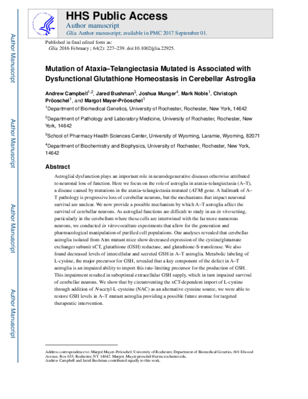 (PDF) Mutation of ataxia-telangiectasia mutated is associated with dysfunctional glutathione ...