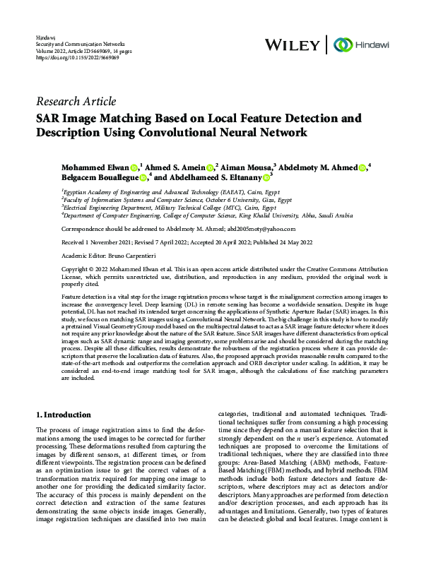 Pdf Sar Image Matching Based On Local Feature Detection And Description Using Convolutional