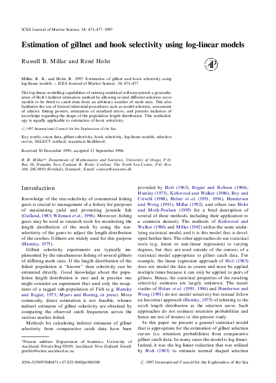 (PDF) Estimation of gillnet and hook selectivity using log-linear models