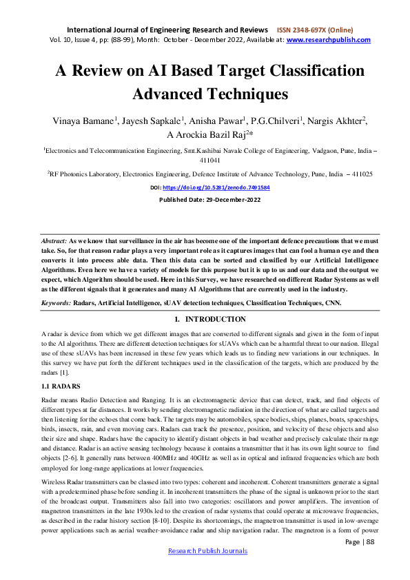 (PDF) A Review on AI Based Target Classification Advanced Techniques