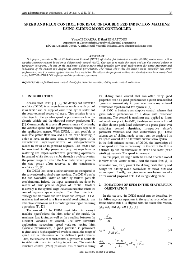 Pdf Speed And Flux Control For Dfoc Of Doubly Fed Induction Machine Using Sliding Mode