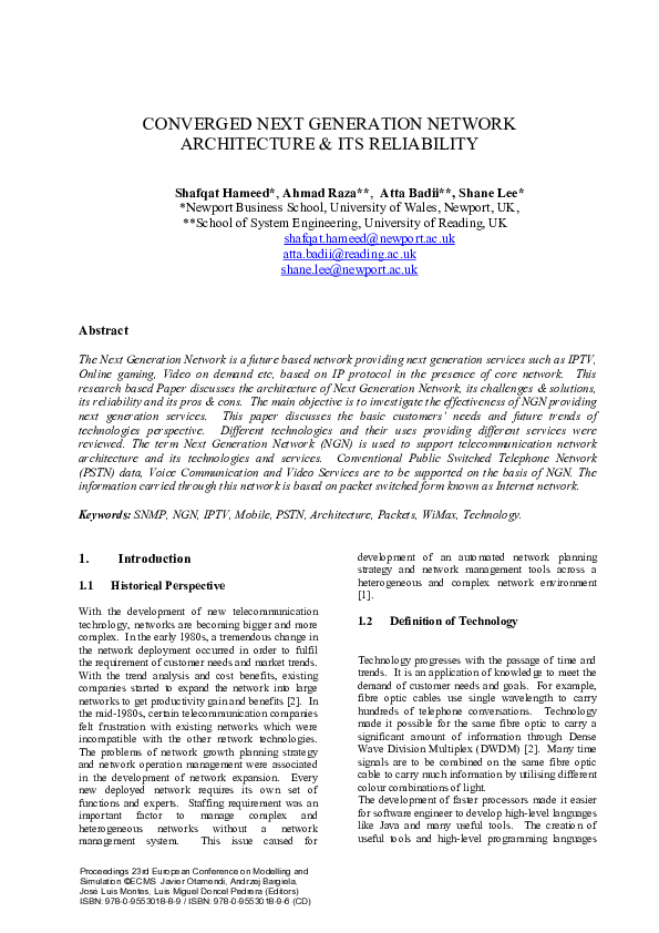 (PDF) Converged Next Generation Network Architecture & its Reliability | Ahmad Raza - Academia.edu