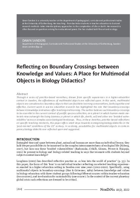 (PDF) Reflecting on Boundary Crossings between Knowledge and Values: A Place for Multimodal ...