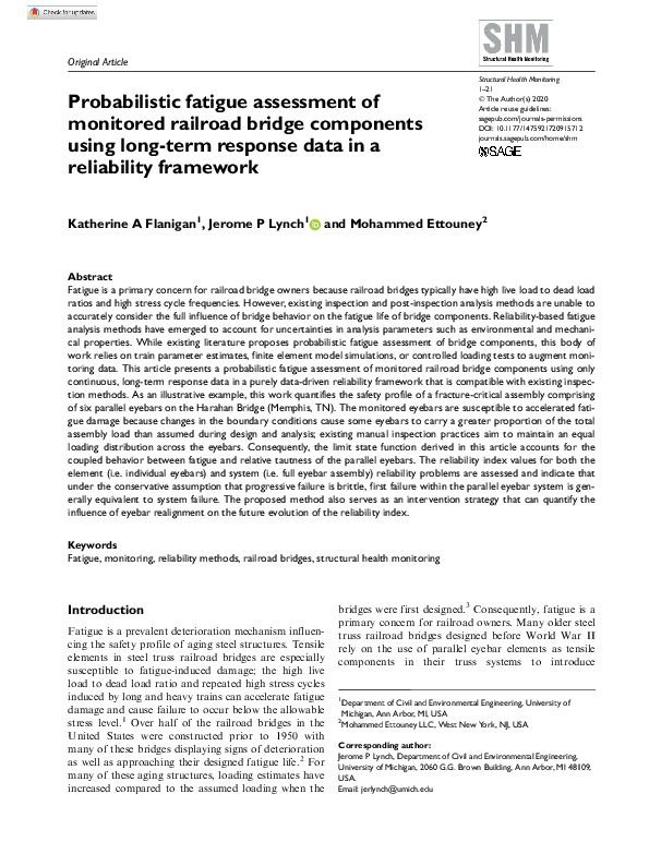 (PDF) Probabilistic fatigue assessment of monitored railroad bridge components using long-term ...