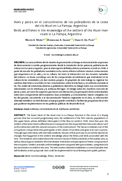 (PDF) Aves y peces en el conocimiento de los pobladores de la costa del ...