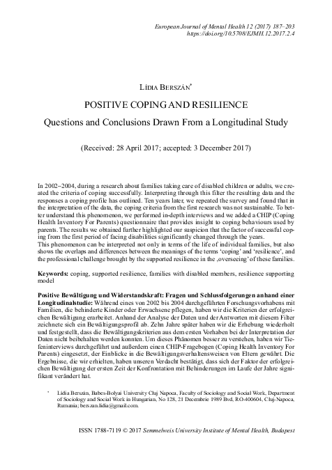 (PDF) Positive coping and resilience : Questions and conclusions drawn ...