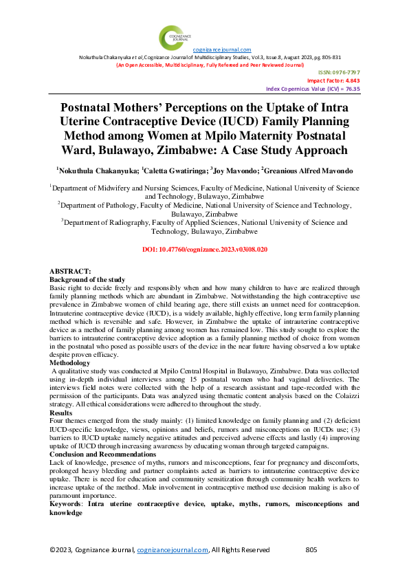 (PDF) Postnatal Mothers’ Perceptions on the Uptake of Intra Uterine ...