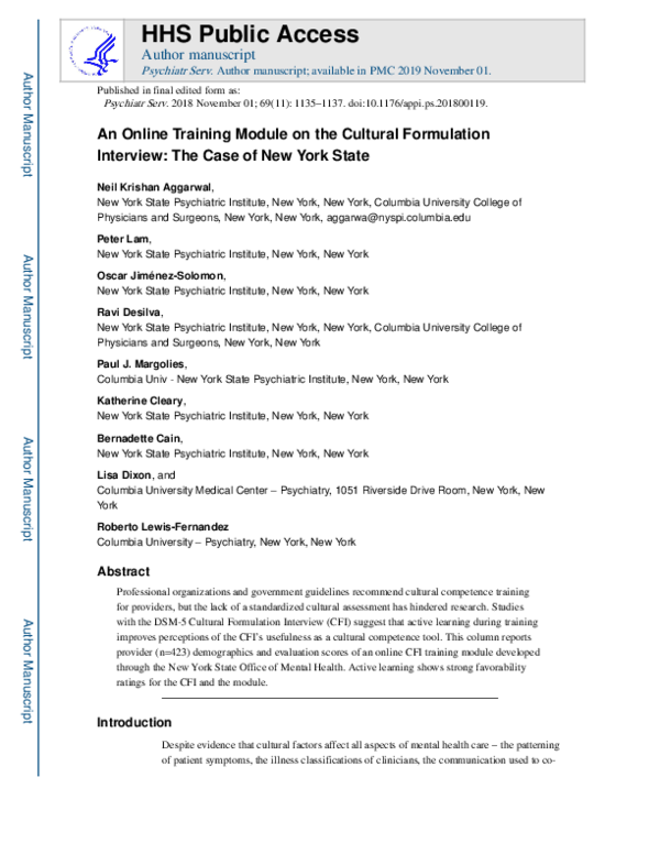 (PDF) An Online Training Module on the Cultural Formulation Interview ...