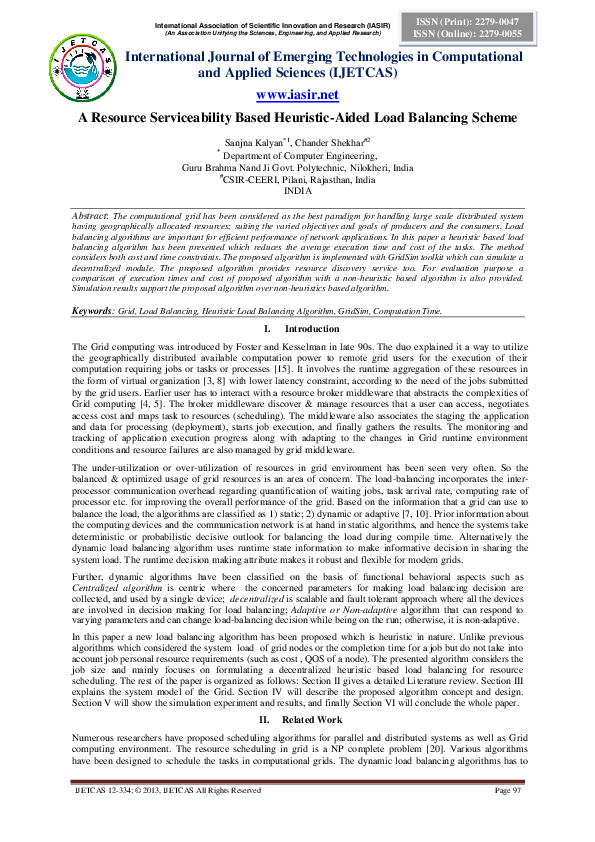 (PDF) A Resource Serviceability Based Heuristic-Aided Load Balancing Scheme