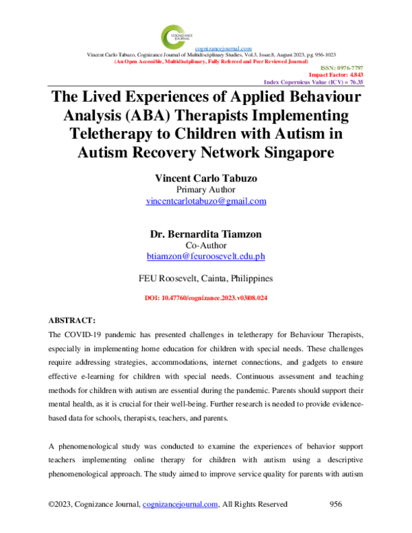 (PDF) The Lived Experiences of Applied Behaviour Analysis (ABA ...