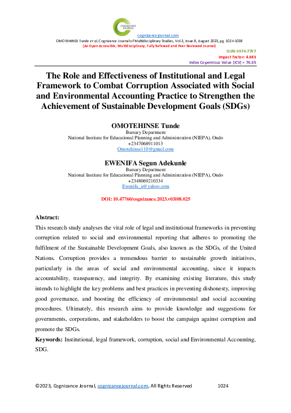 (PDF) The Role and Effectiveness of Institutional and Legal Framework ...
