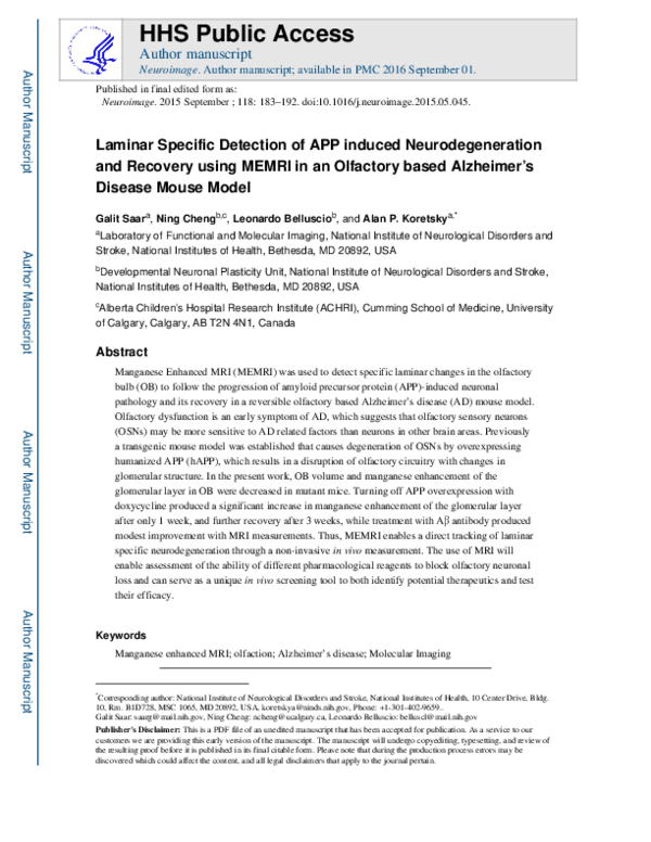 (PDF) Laminar specific detection of APP induced neurodegeneration and ...