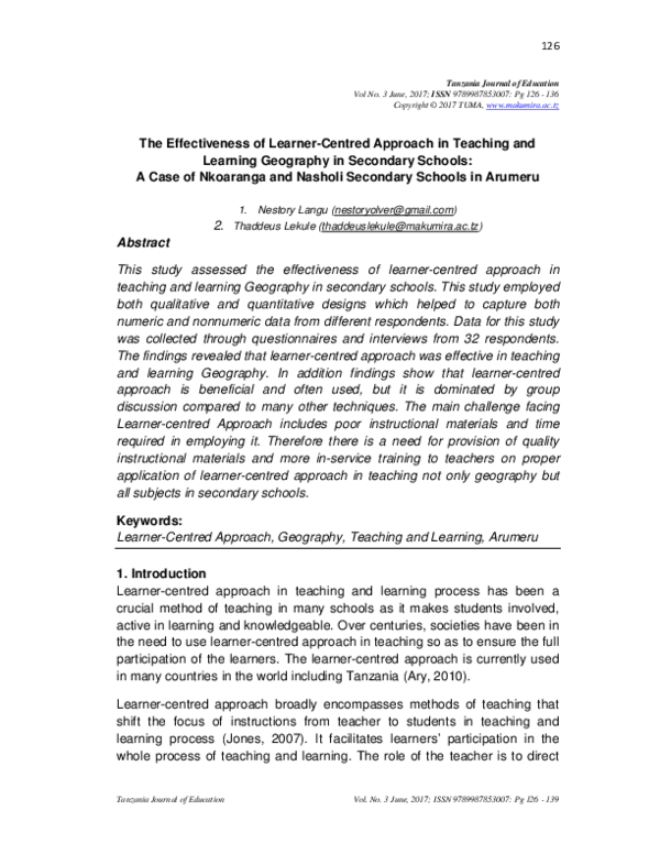 (PDF) The Effectiveness of Learner-Centred Approach in Teaching and Learning Geography in ...