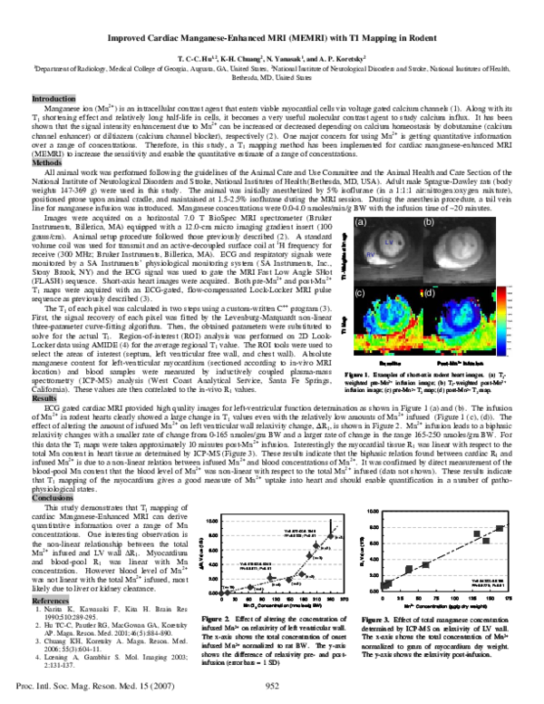 (PDF) Improved cardiac manganese-enhanced MRI (MEMRI) with T1 mapping ...