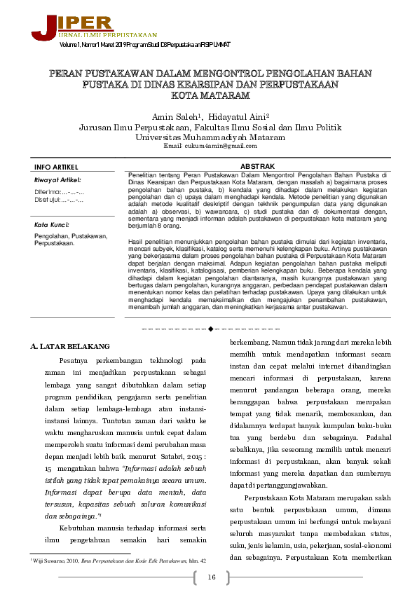 (PDF) Peran Pustakawan Dalam Mengontrol Pengolahan Bahan Pustaka DI ...