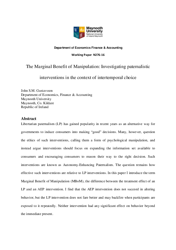 (PDF) The Marginal Benefit of Manipulation: Investigating paternalistic ...