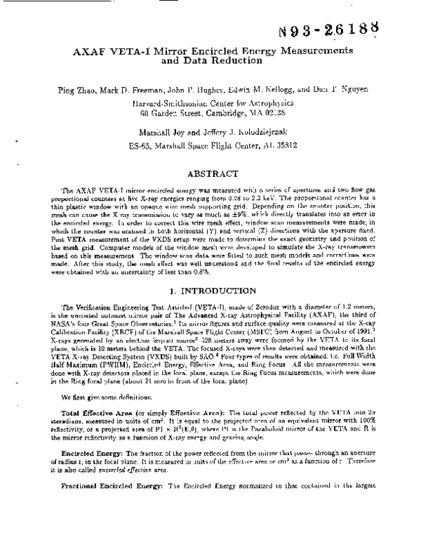 (PDF) AXAF VETA-I mirror encircled energy measurements and data reduction