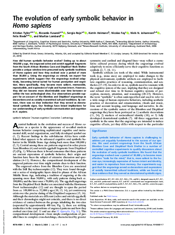 (PDF) The evolution of early symbolic behavior in Homo sapiens