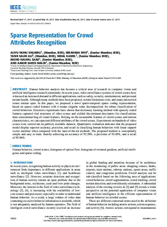 Pdf Sparse Representation For Crowd Attributes Recognition