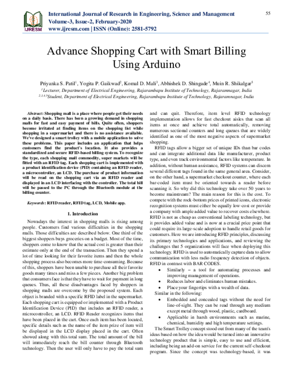 (PDF) Advance Shopping Cart with Smart Billing Using Arduino