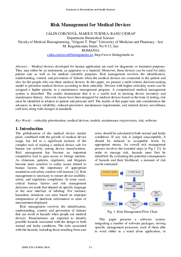 (PDF) Risk Management for Medical Devices