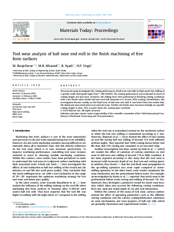 (PDF) Tool wear analysis of ball nose end mill in the finish machining ...