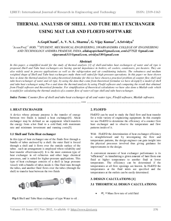 (PDF) Thermal Analysis of Shell and Tube Heat Exchanger Using Mat Lab and Floefd Software | Mani ...