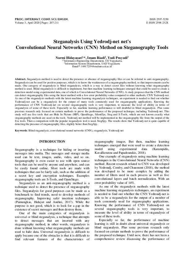 Pdf Steganalysis Using Yedrodj Net Net S Convolutional Neural Networks Cnn Method On