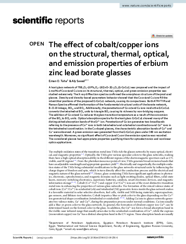(PDF) The effect of cobalt/copper ions on the structural, thermal ...