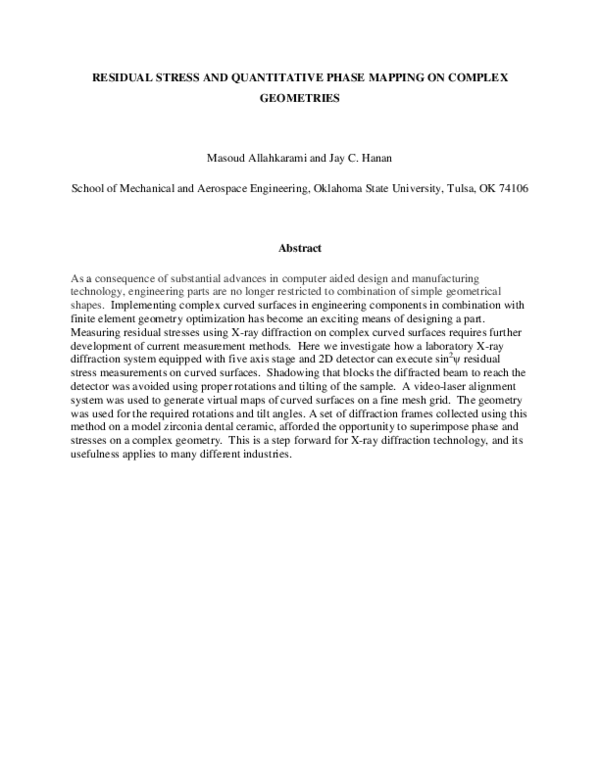 (PDF) Residual stress and quantitative phase mapping on complex ...