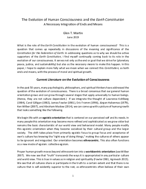 (PDF) The Evolution of Human Consciousness and