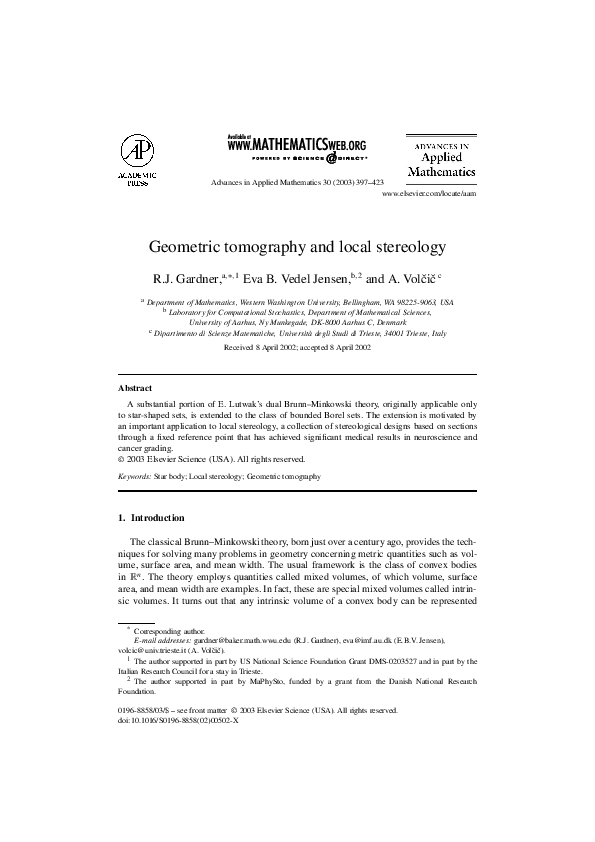 (PDF) Geometric tomography and local stereology