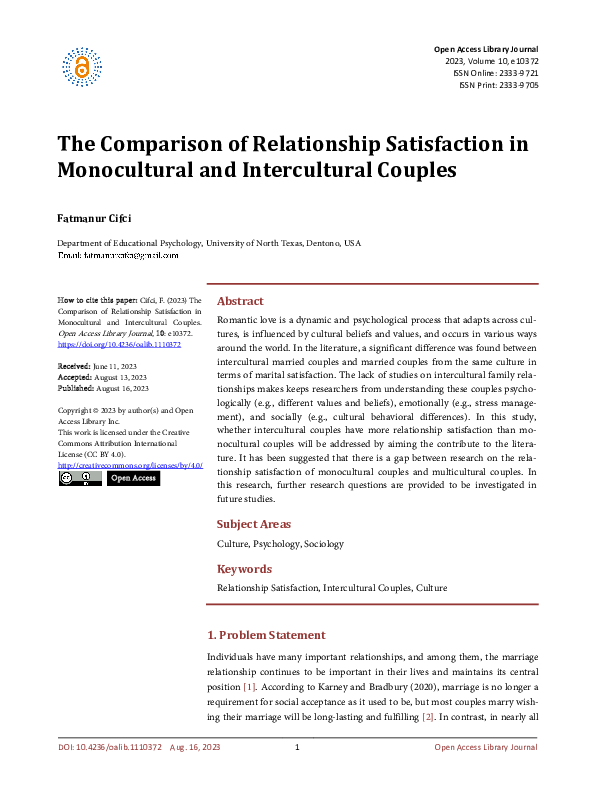(PDF) The Comparison of Relationship Satisfaction in Monocultural and ...