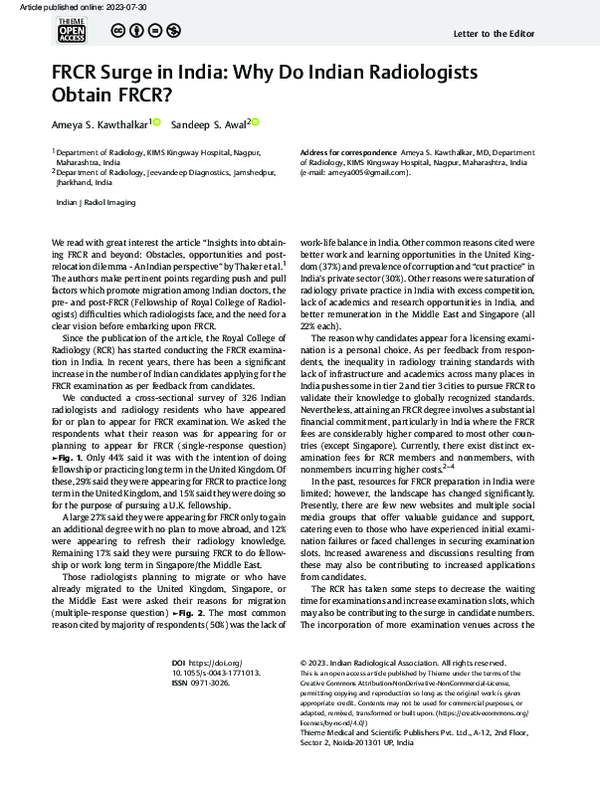 (PDF) FRCR Surge in India: Why Do Indian Radiologists Obtain FRCR?