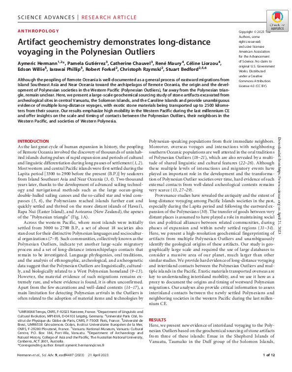 (PDF) Artifact geochemistry demonstrates long-distance voyaging in the ...