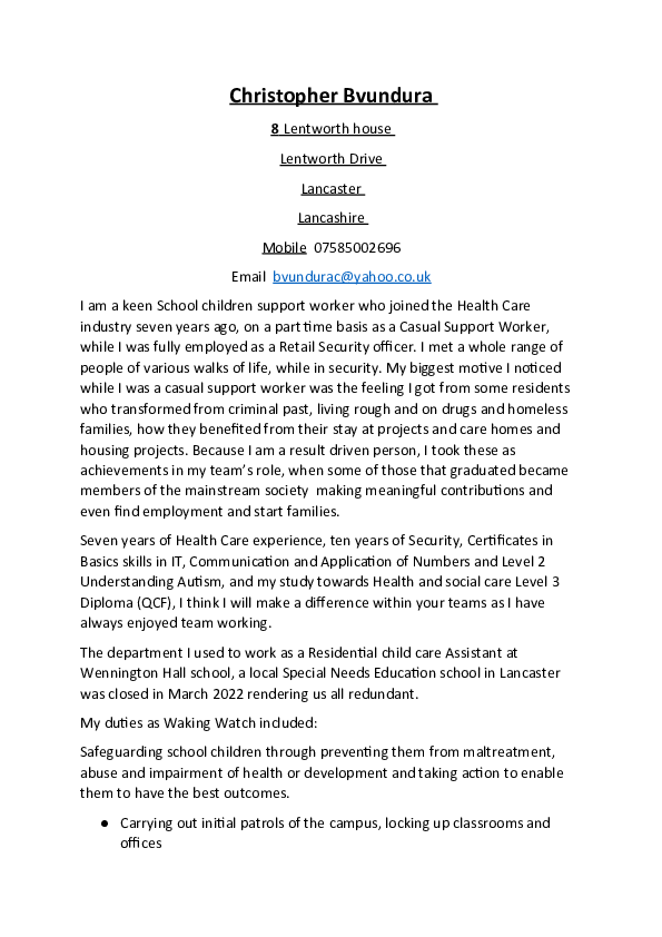 (DOC) Old CV | Chris Bvundura - Academia.edu