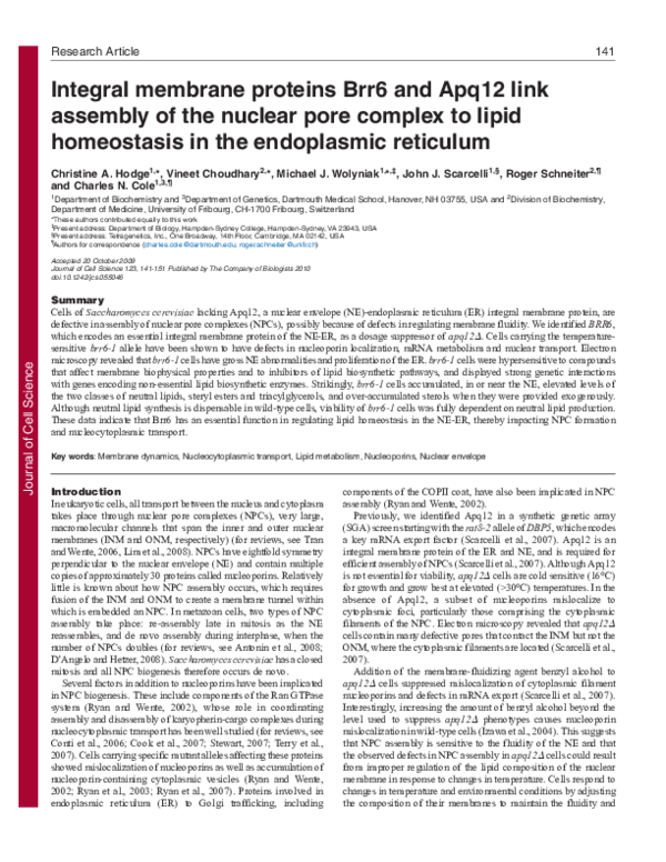 (PDF) Integral membrane proteins Brr6 and Apq12 link assembly of the ...